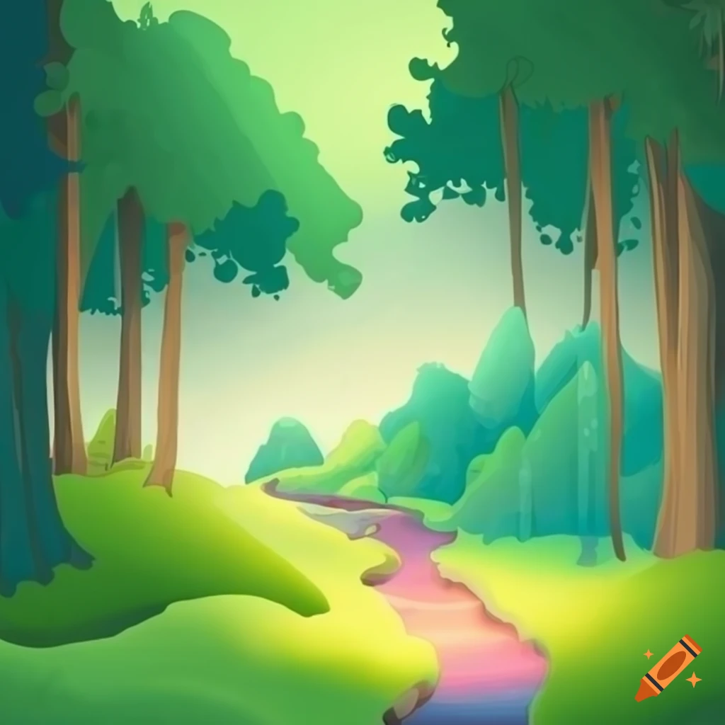 Pastel babbling brook in a charming forest on Craiyon