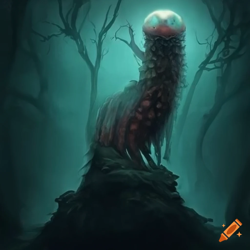 Album artwork of a monstrous creature in the mist on Craiyon