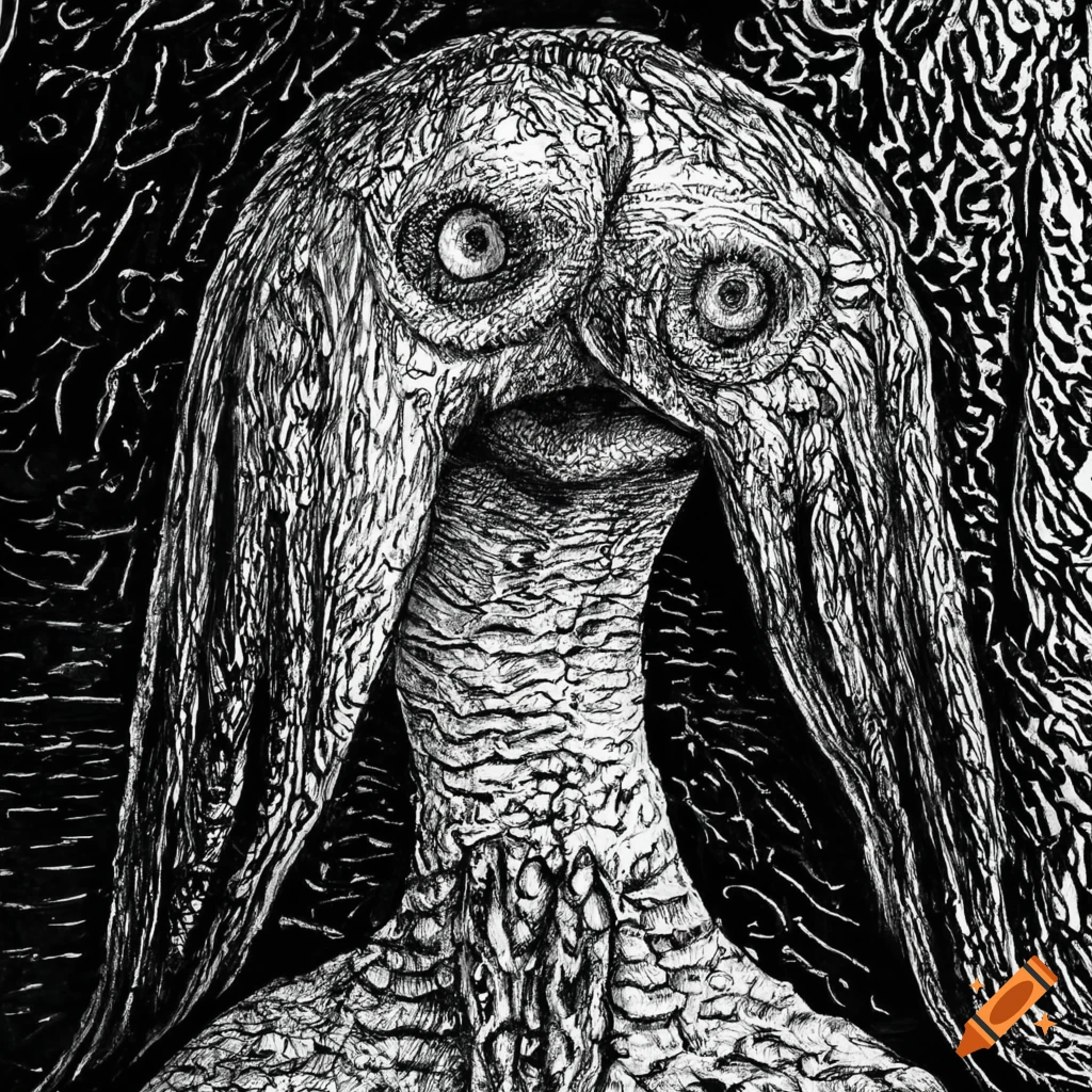 Ink drawings of mystical creatures in edward gorey style on Craiyon