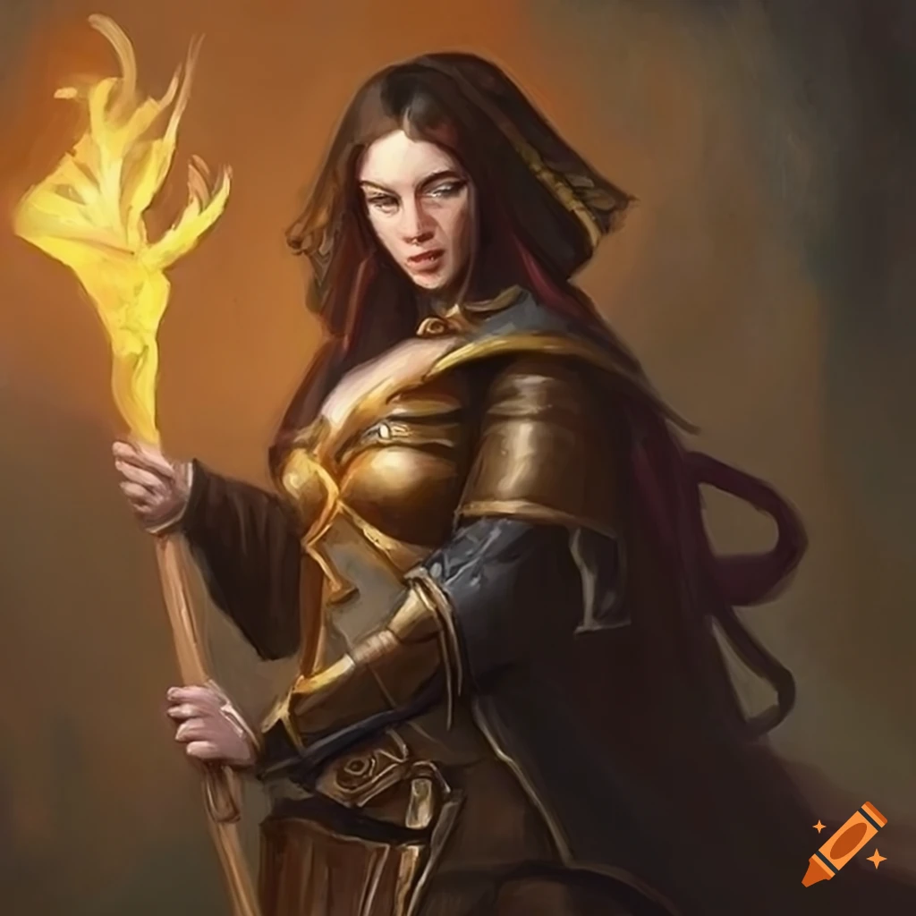 Oil painting of a female mage with a staff on Craiyon