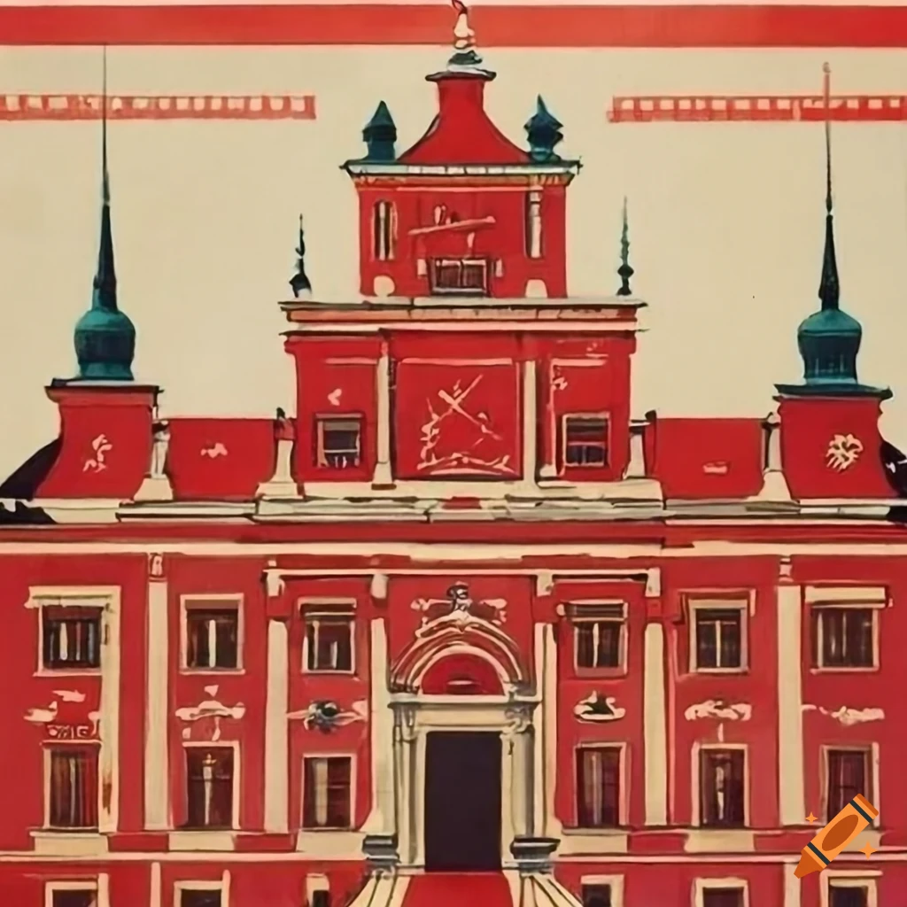 Red and white painted warsaw royal castle postcard
