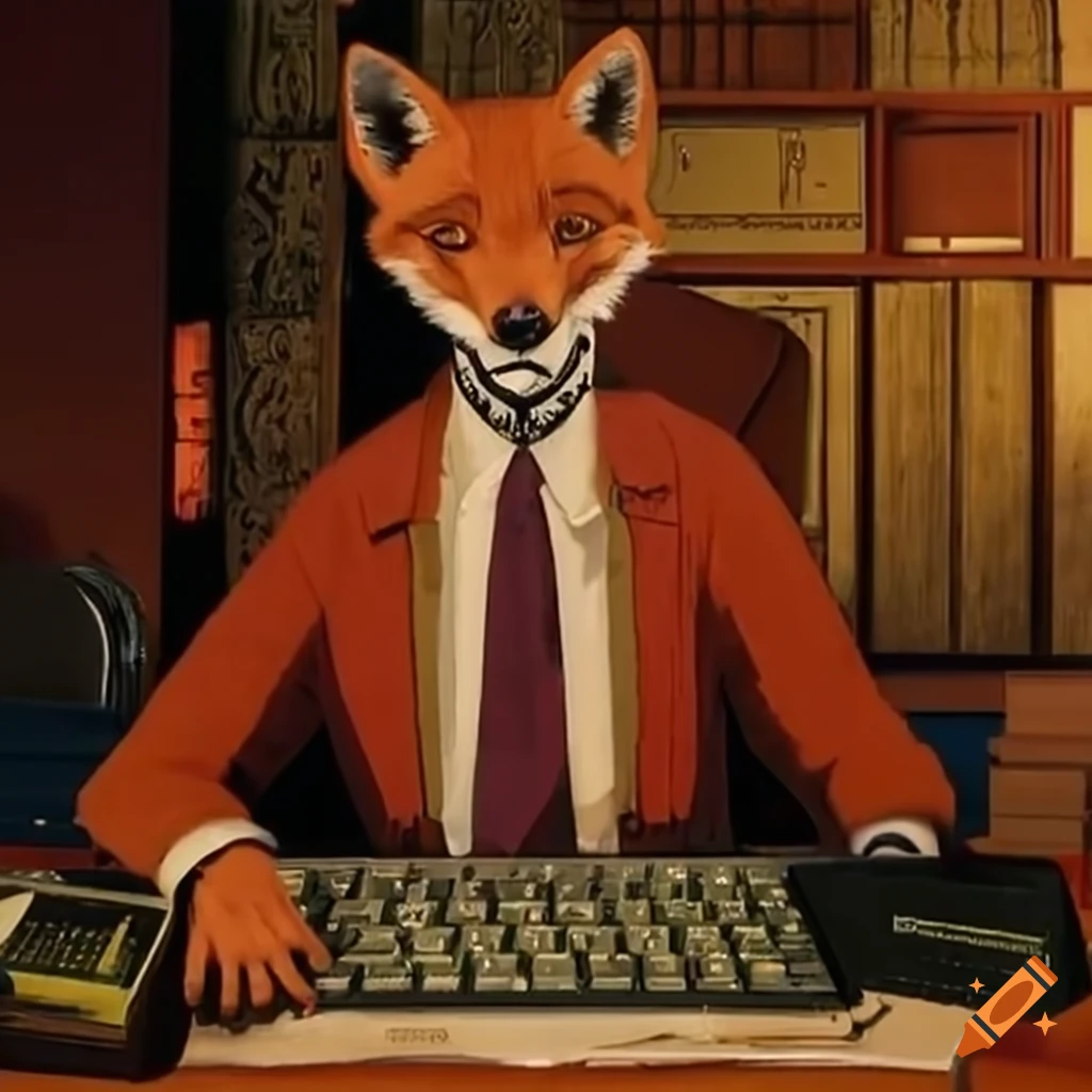 Digital art of a fox using a computer on Craiyon