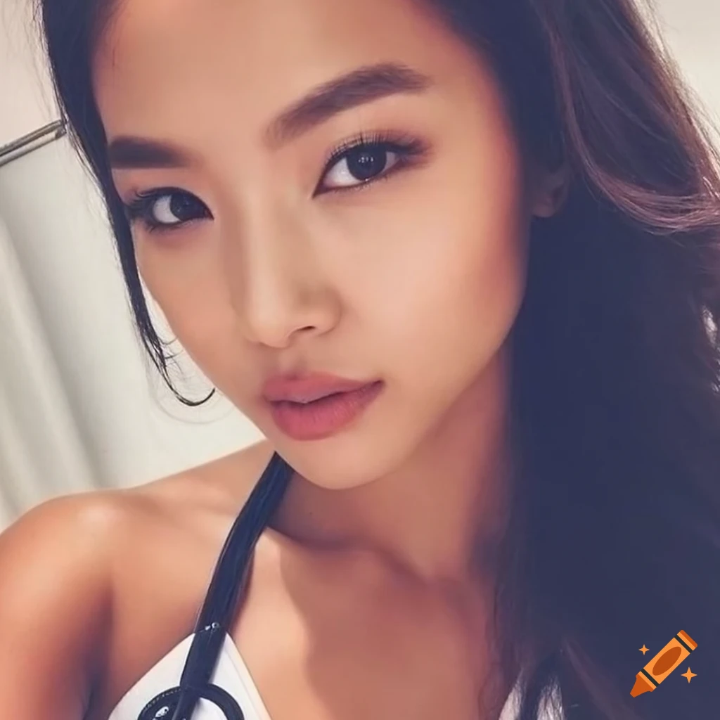 Natural selfie of a woman in nurse scrubs on Craiyon