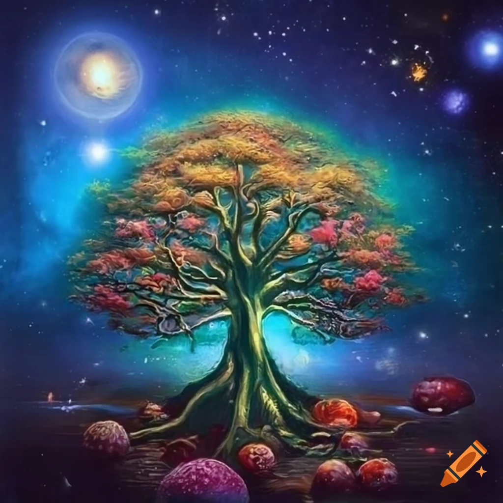 Painting of a majestic tree of life in the universe on Craiyon