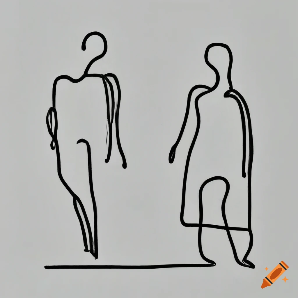 Minimalist pencil drawing of two people connected by a single line on ...