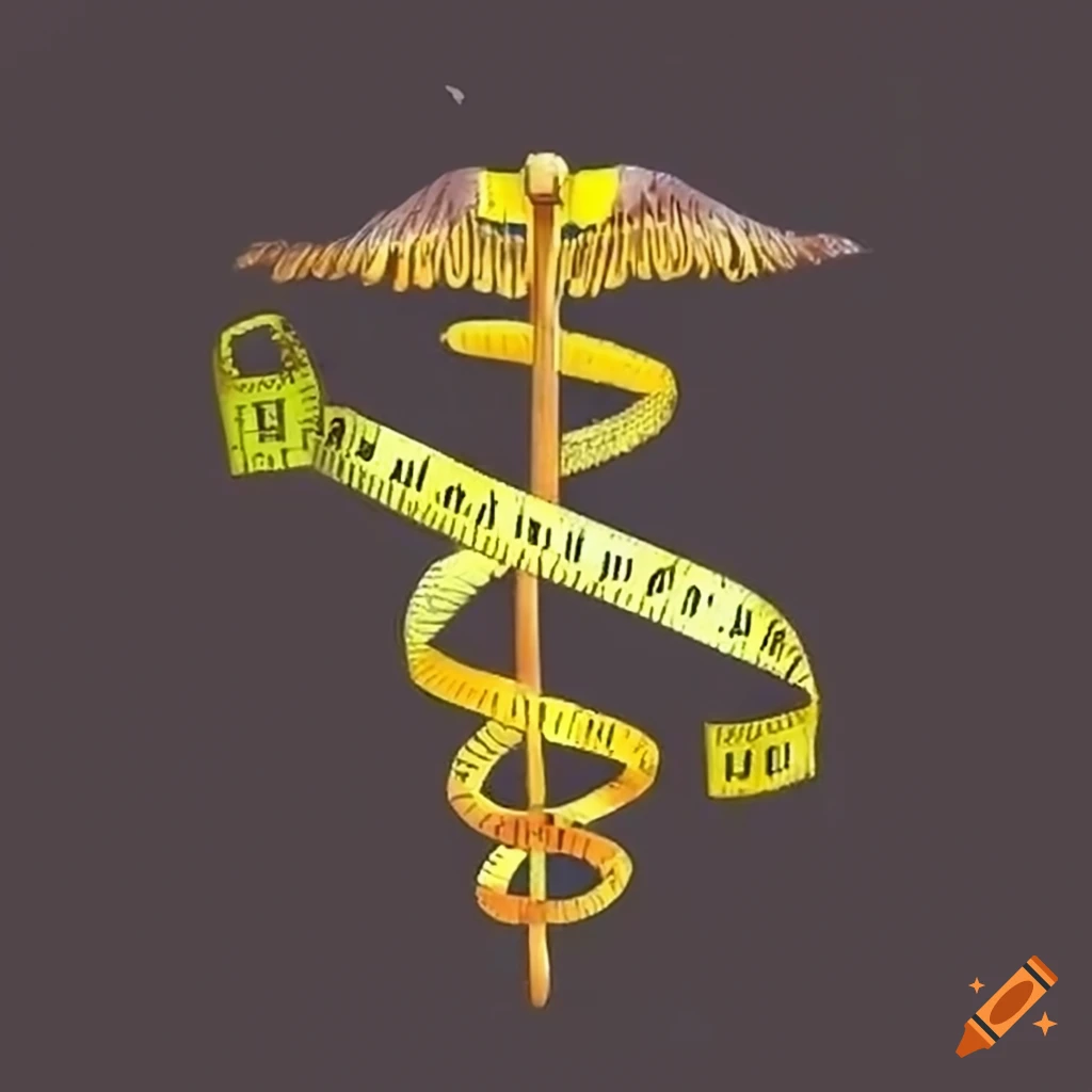 Yellow measuring tape with caduceus symbol on Craiyon