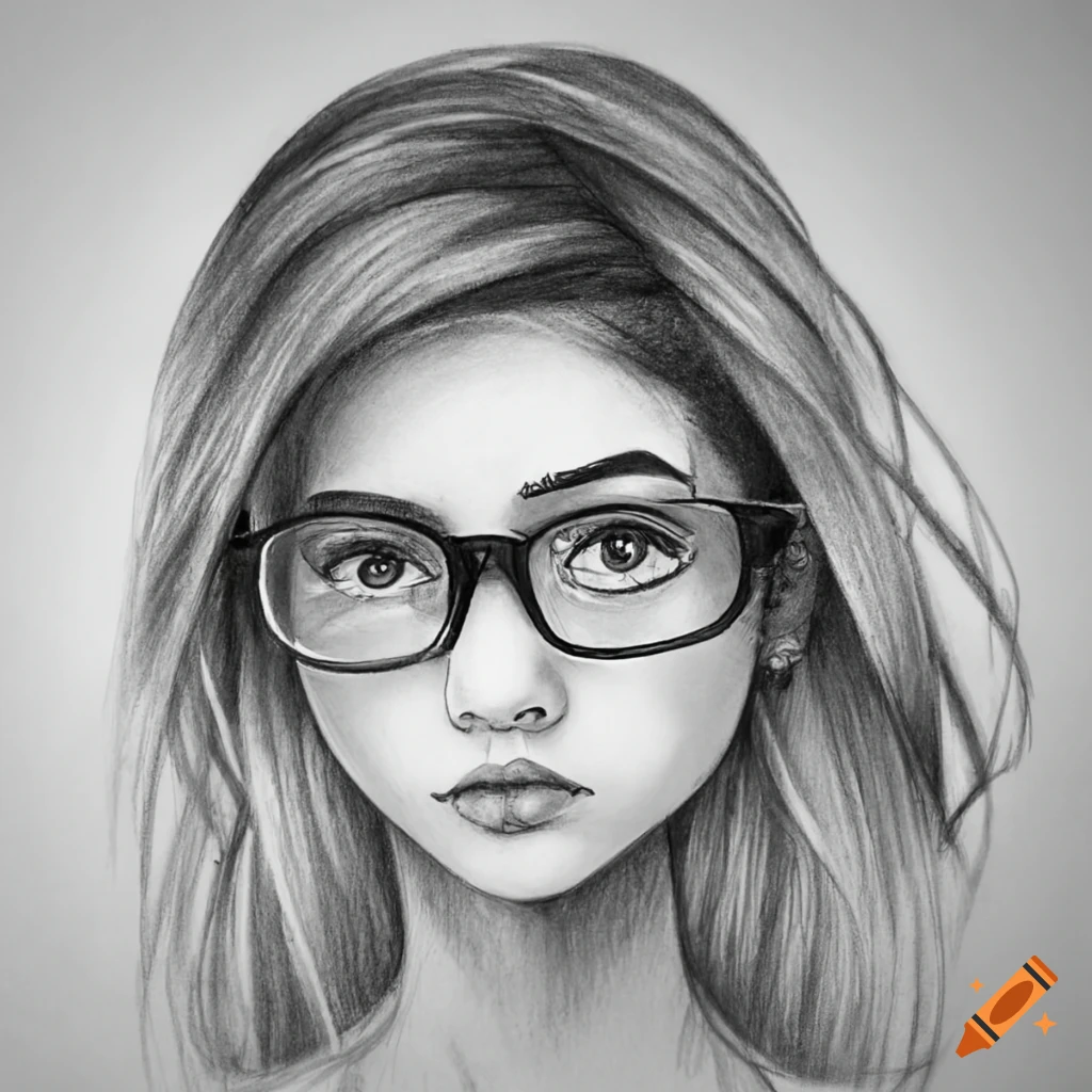 Emotive pencil drawing of an Indian girl with glasses on Craiyon