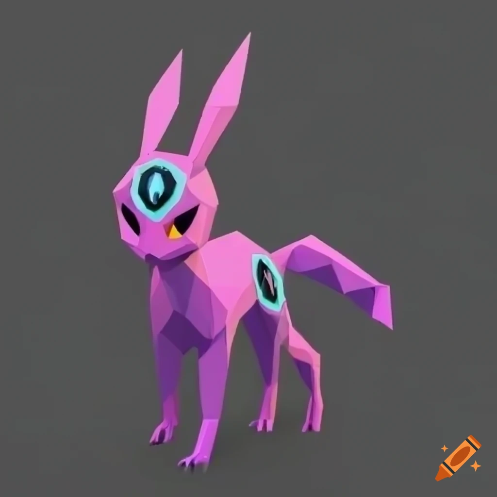 Pink umbreon in 80s style cgi art