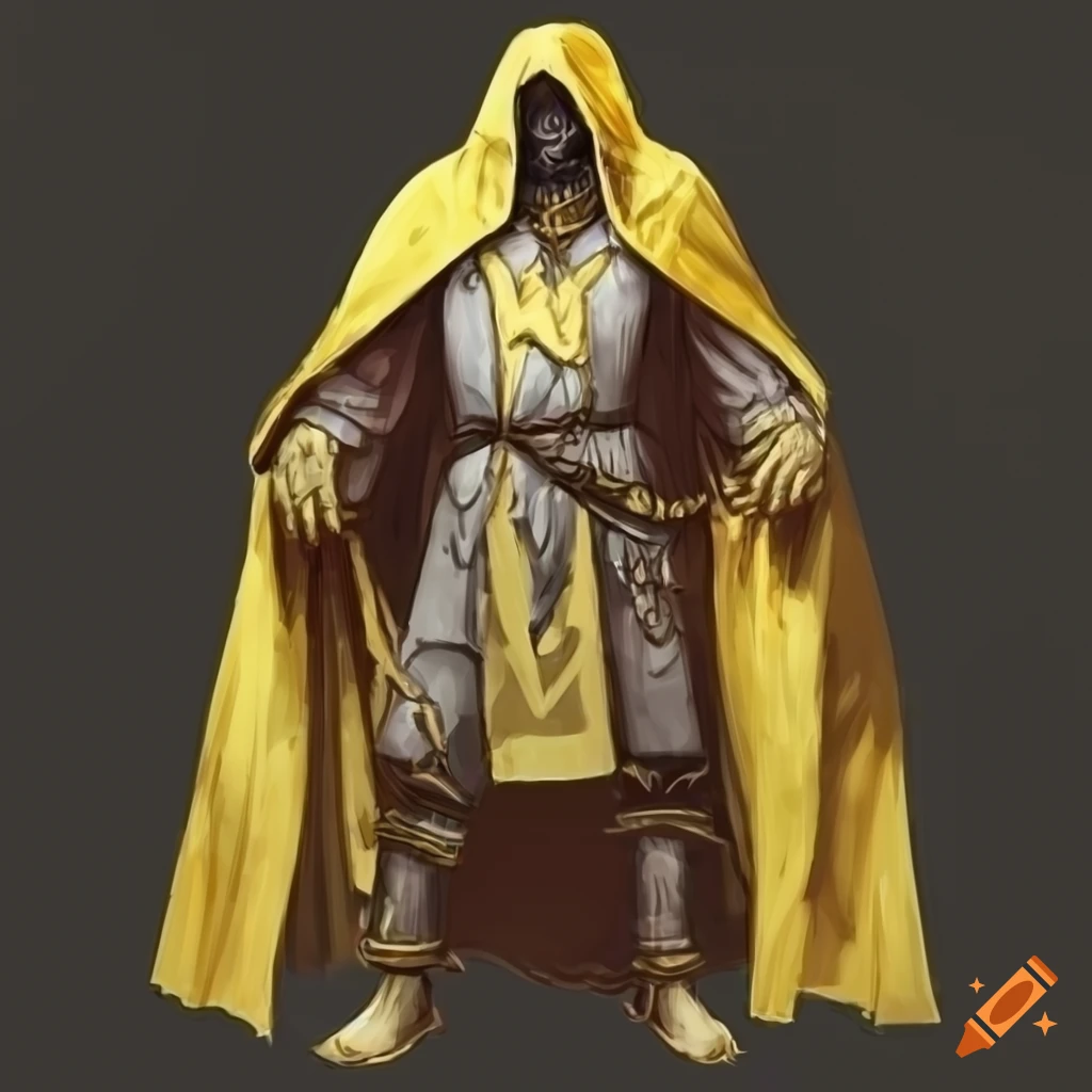 Dark fantasy cleric in yellow robe on Craiyon