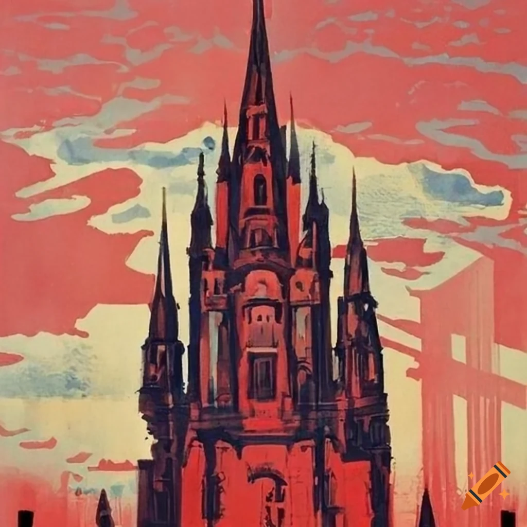 Red, white and blue propaganda poster style postcard of dom toren tower