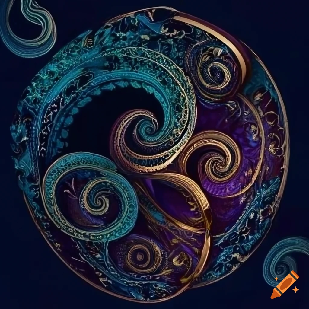 Abstract design of interlocking silver leaves on a colorful background ...