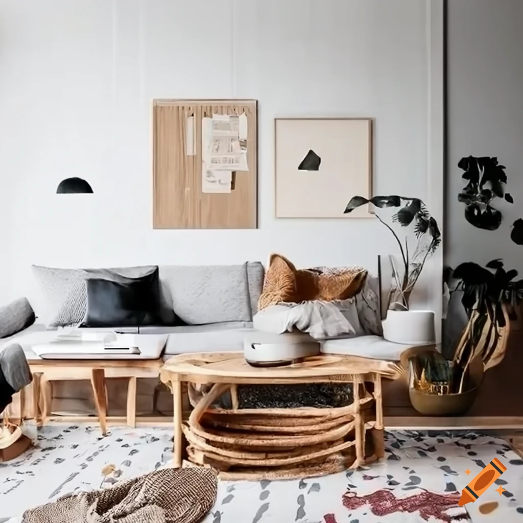 Spacious living room with scandinavian and japandi elements on Craiyon