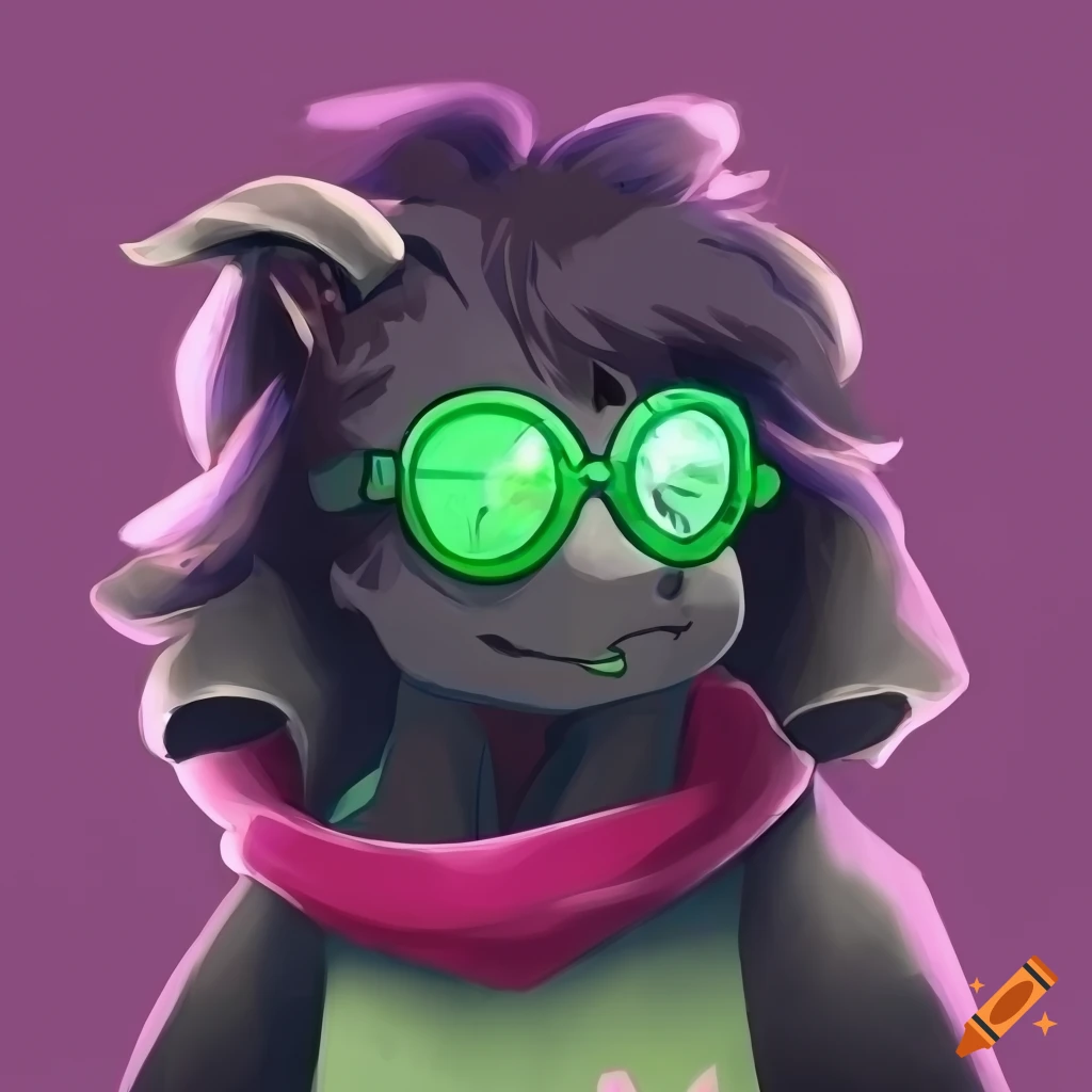 Artwork of ralsei, a goat boy with green glasses and pink scarf on Craiyon