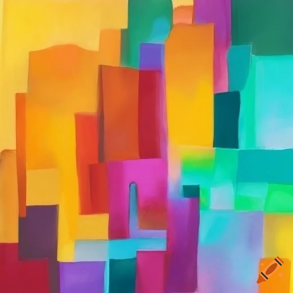 Cubist style landscape with primary colors on Craiyon