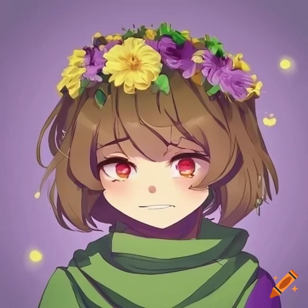Chara with purple scarf and flower crown on Craiyon