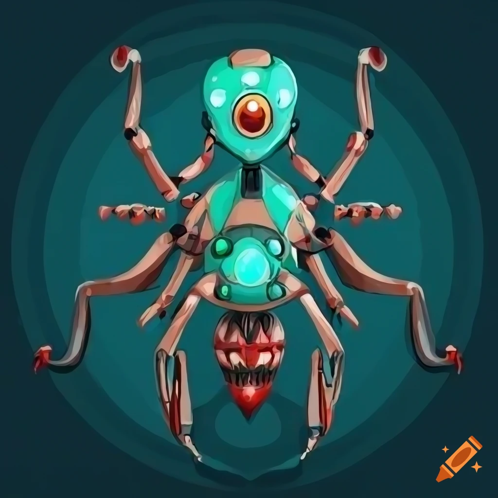 Vector art of an evil six-legged robot insectoid creature