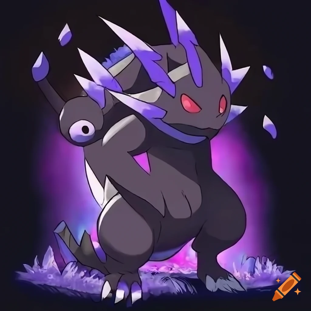 Mega evolved dark and poison type pokémon in traditional anime style on ...