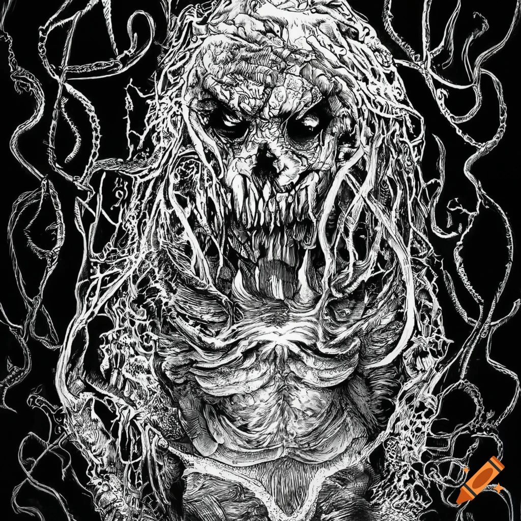 Detailed ink drawing of a menacing Mindflayer on Craiyon