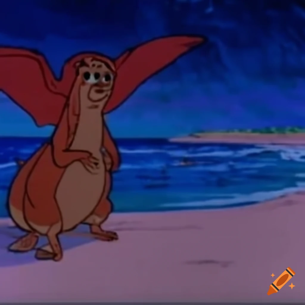 Classic early cgi animation of a person walking on the beach on Craiyon