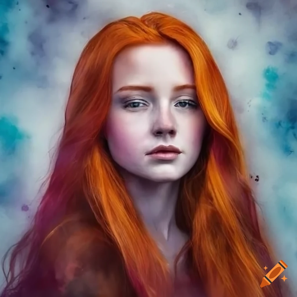 Detailed watercolor painting of a girl with red hair on Craiyon