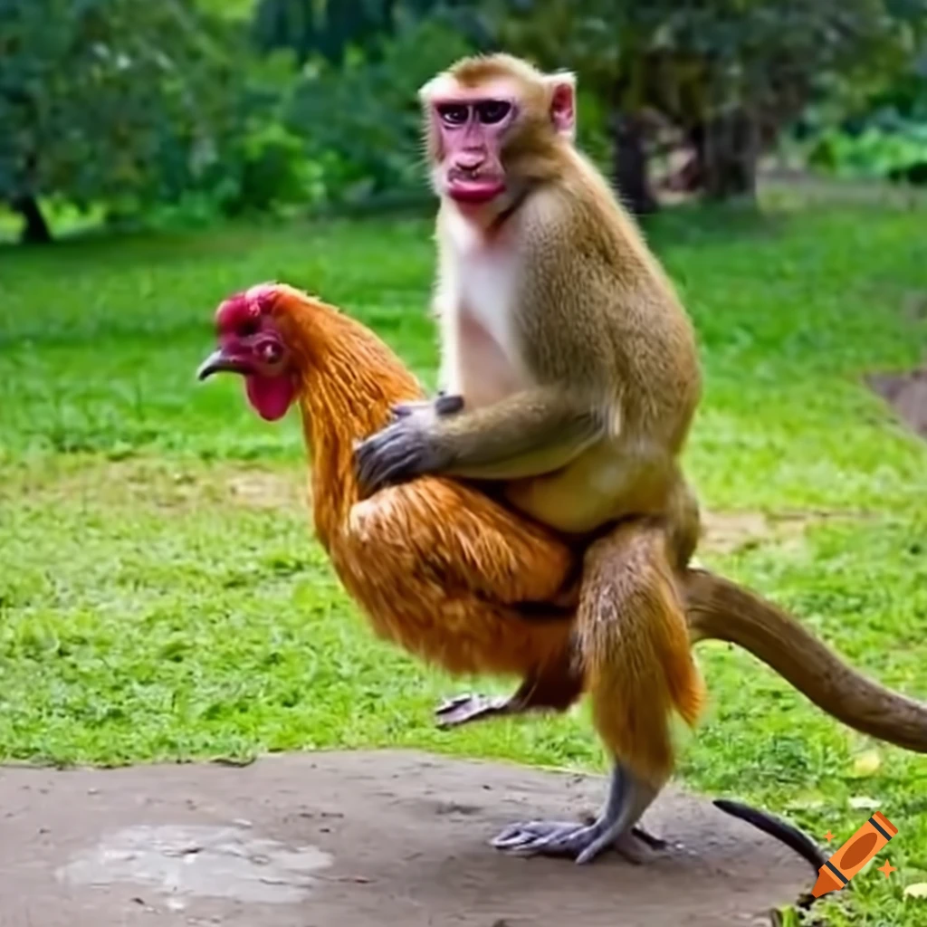 Monkey riding on a chicken on Craiyon