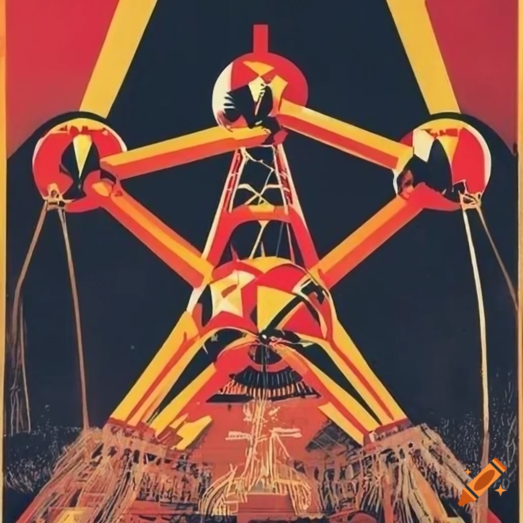 Propaganda-style postcard of the belgian atomium on Craiyon