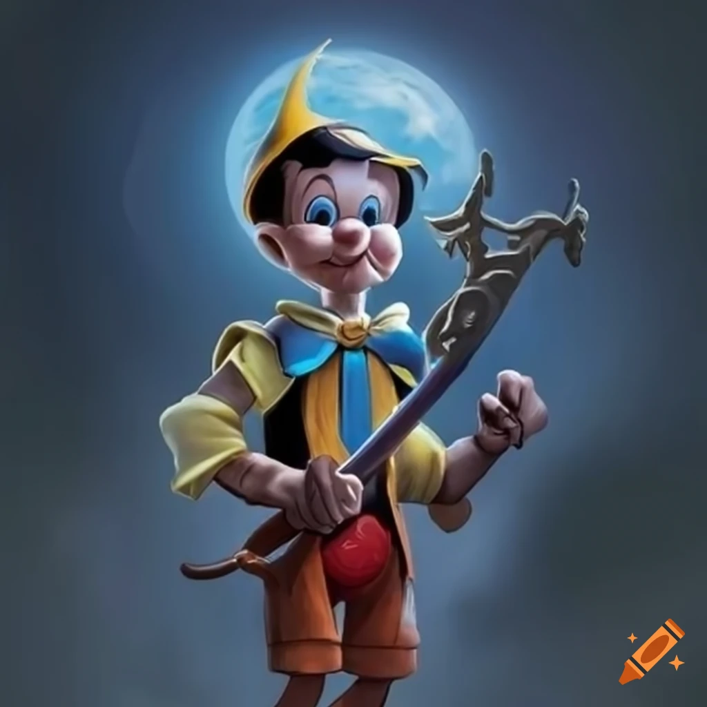 Pinocchio wielding the dark moon greatsword on Craiyon