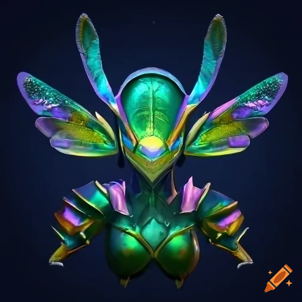 Iridescent female insect knight artwork on Craiyon