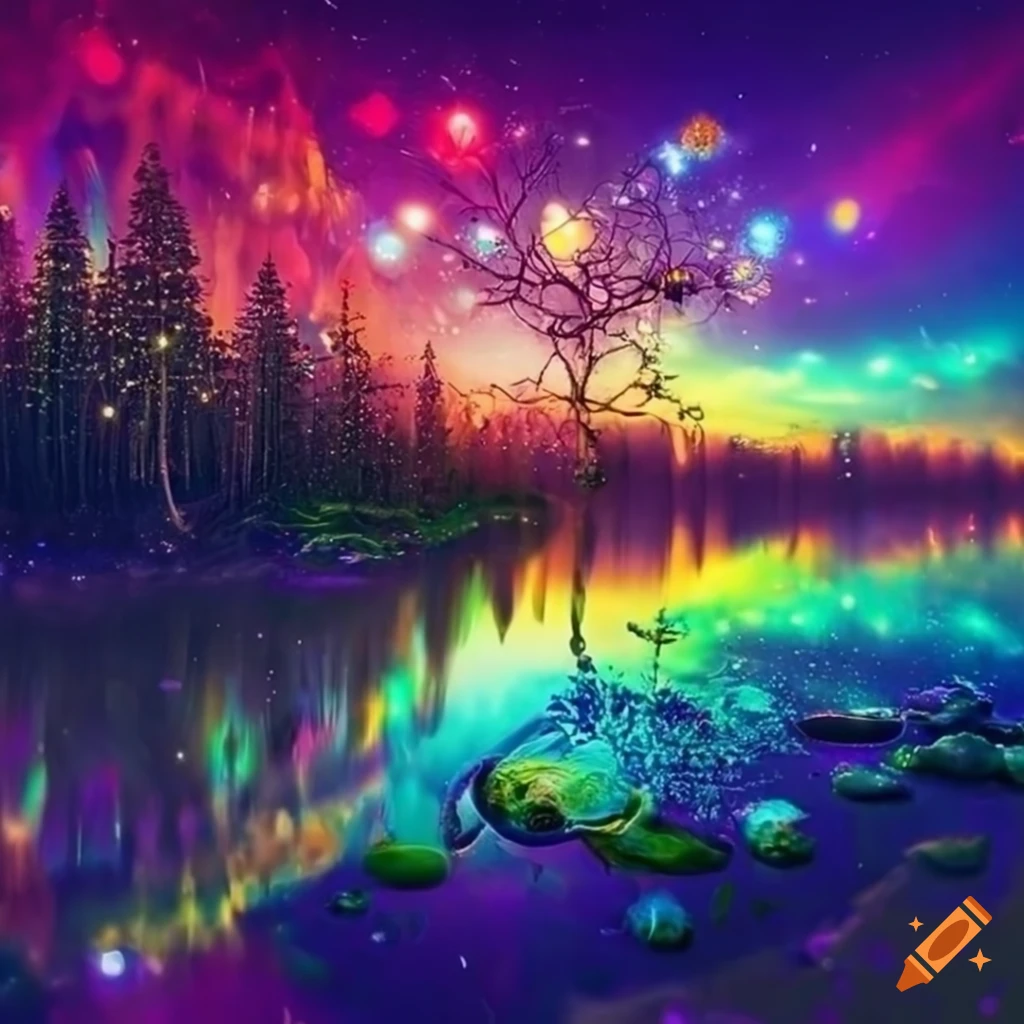 Glittering surreal landscape with vibrant colors on Craiyon