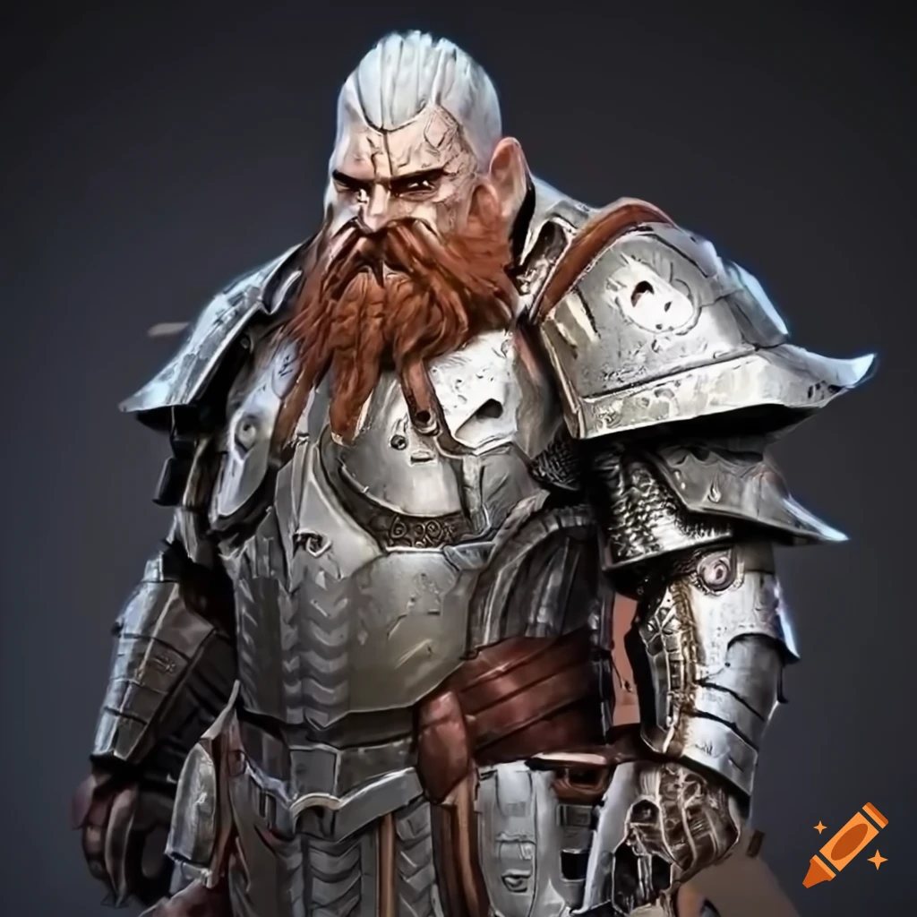 Hyperrealistic artwork of a mountain dwarf commander in steel armor on ...