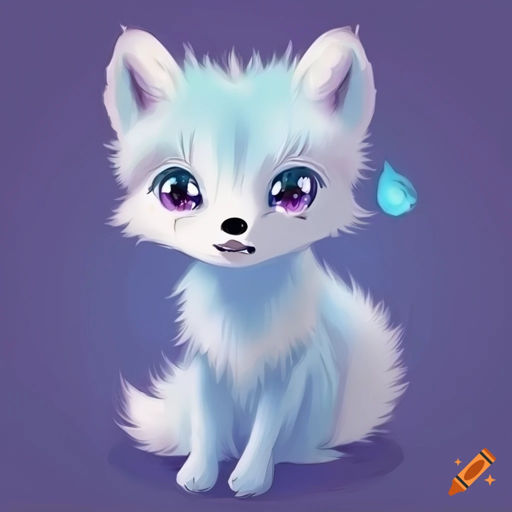 Anime-style arctic fox on baby blue and lilac background on Craiyon