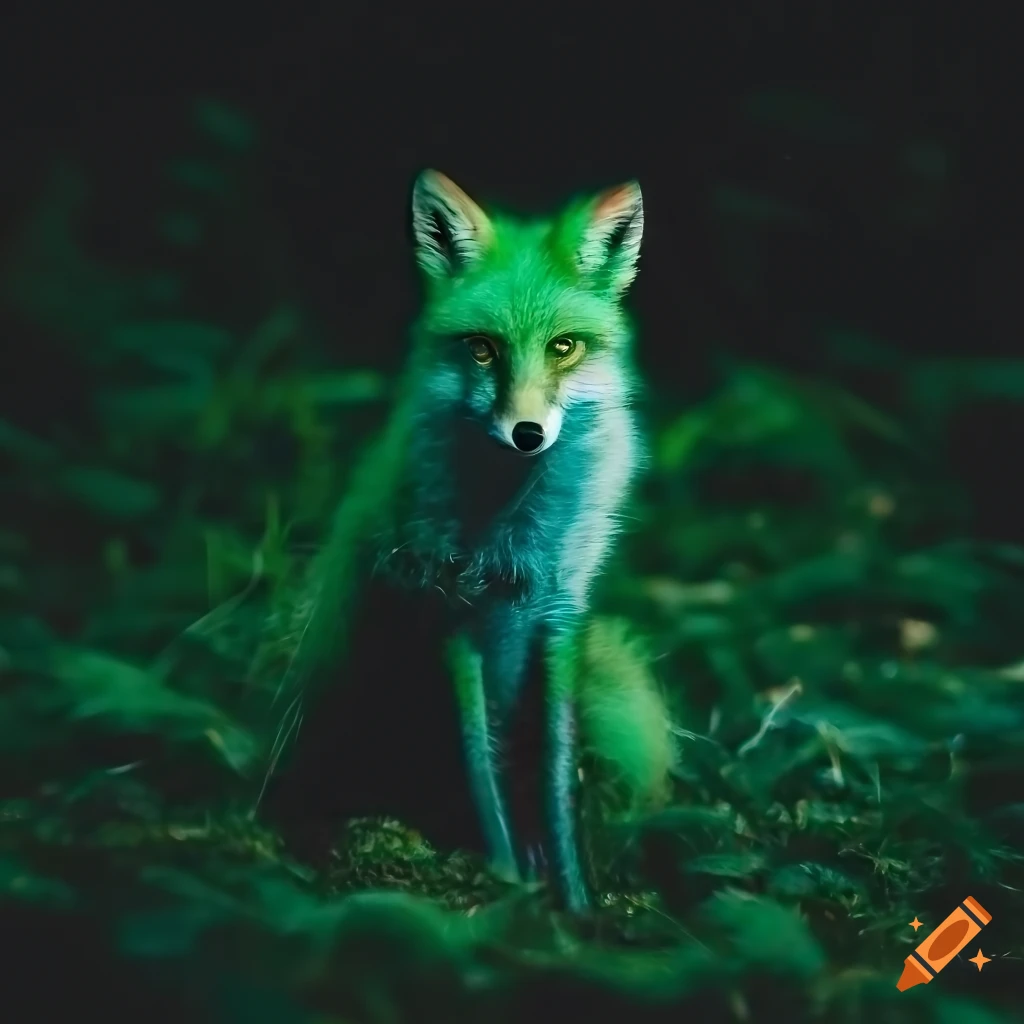 Close-up of a green fox in a jungle on Craiyon