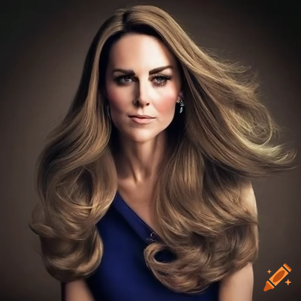 Kate Middleton styling head with long hair on a table on Craiyon