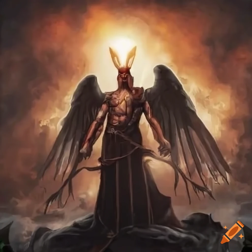 Epic battle between a spiritual warrior and a fallen angel on Craiyon