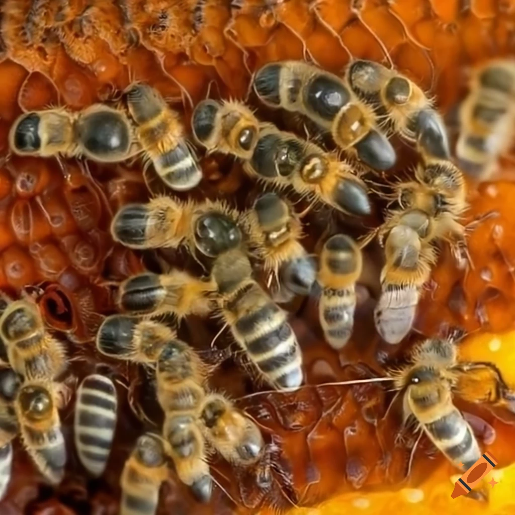 Bees with varroa mites on their abdomen on Craiyon