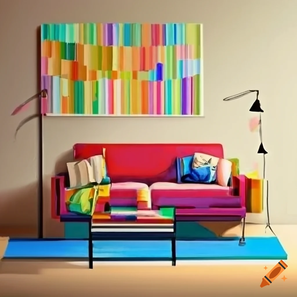 Colored pencil drawing of a cozy living room on Craiyon