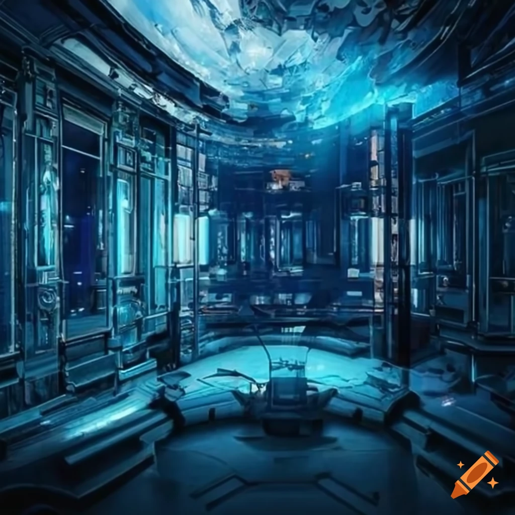 Futuristic time machine in a crystal room on Craiyon