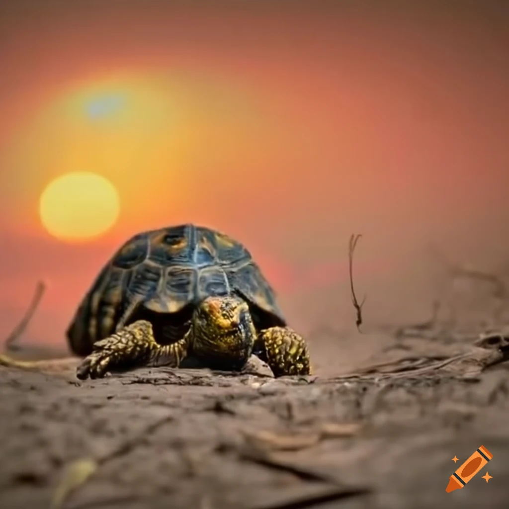 Tortoise enjoying a beautiful sunset on Craiyon