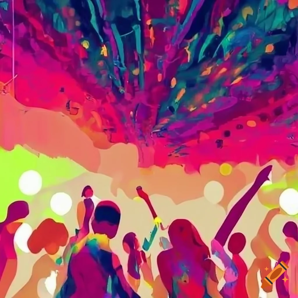 People dancing and having fun at a rave on Craiyon