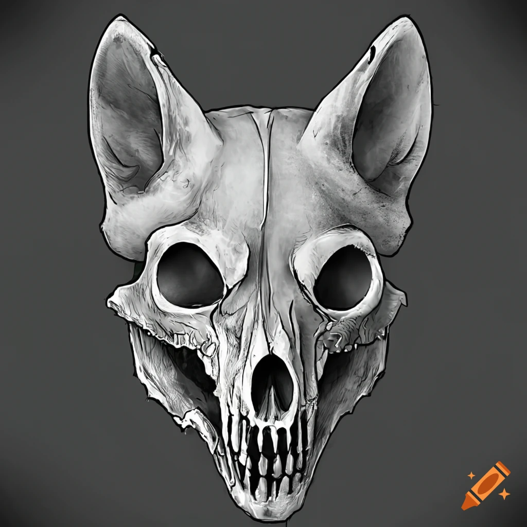 Black And White Image Of A Fox Skull On Craiyon