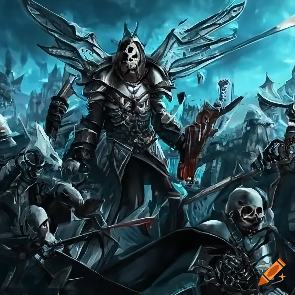 Epic battle between human knights and skeleton army on Craiyon