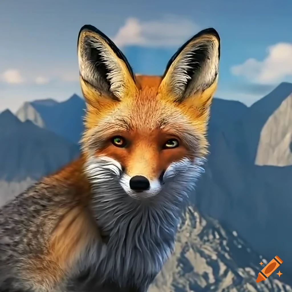 Hyper realistic 3D rendering of a fox running in the mountains on Craiyon