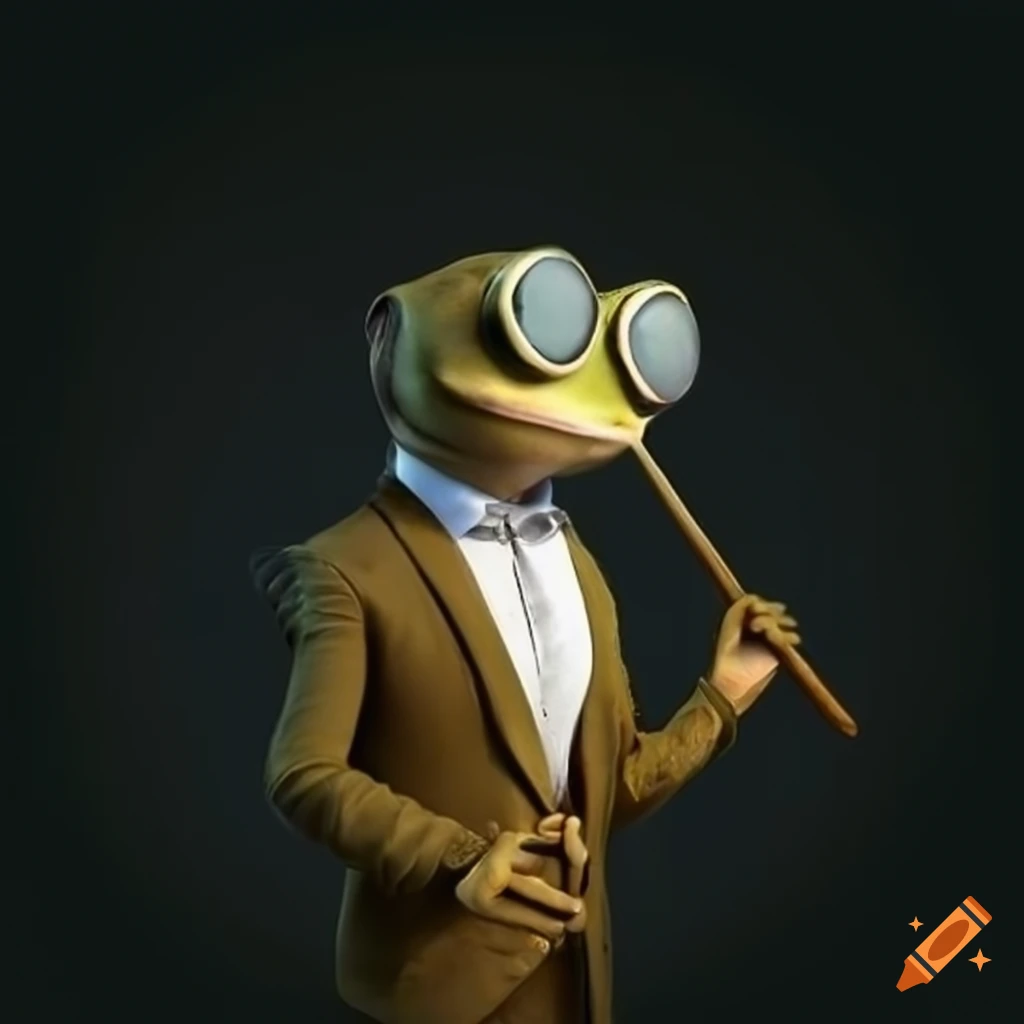 Image of a dapper frog wearing a suit and monocle on Craiyon