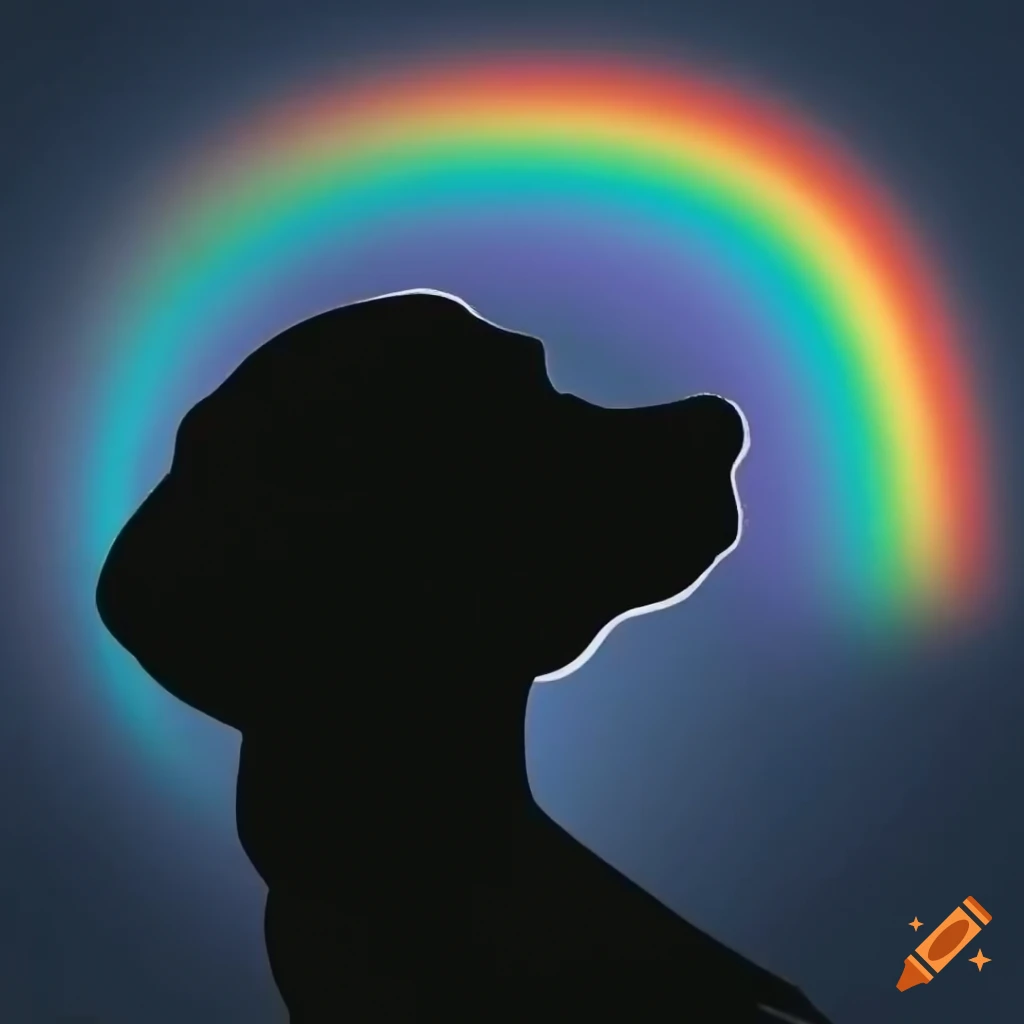 Silhouette of a dog sniffing a rainbow on Craiyon
