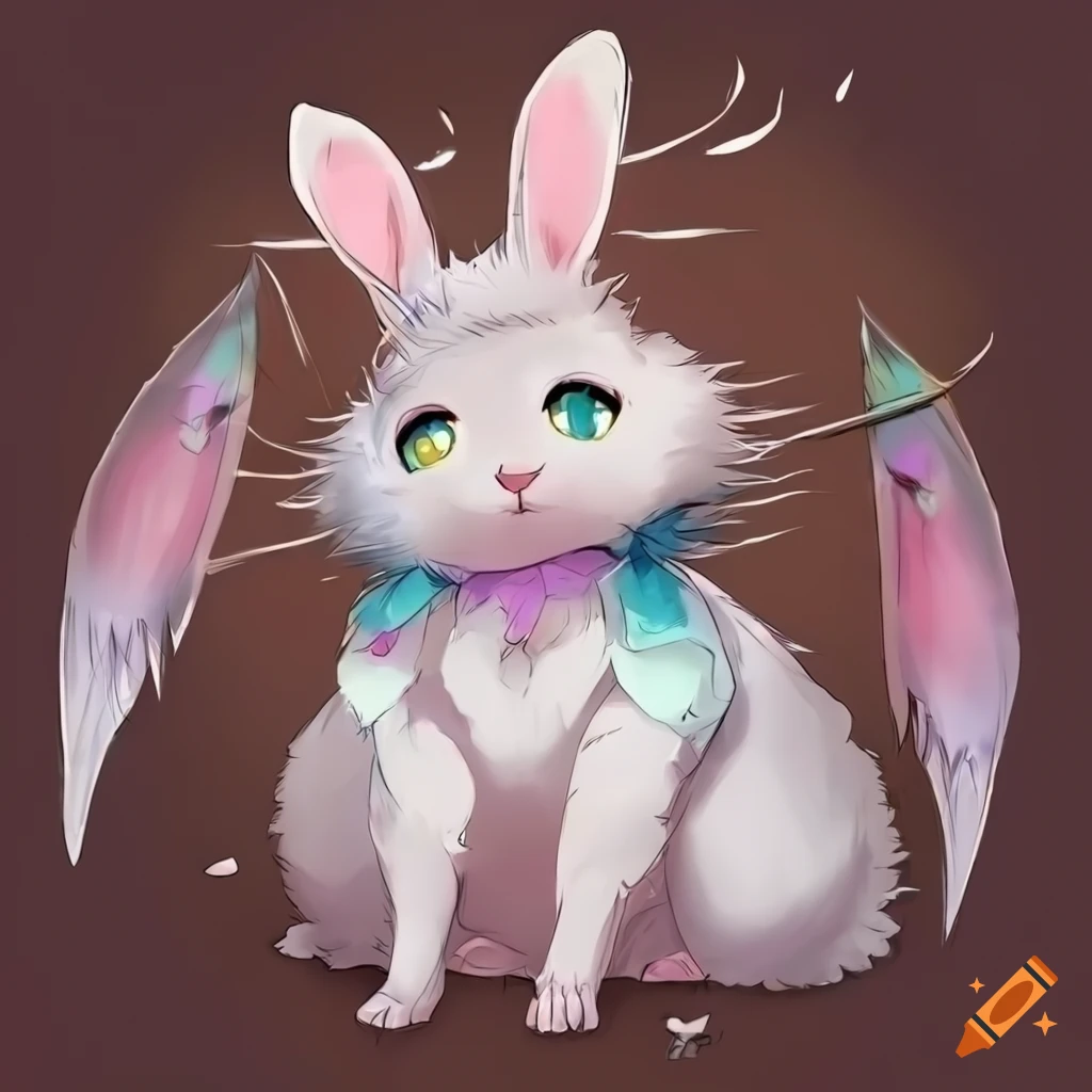 Anime-style illustration of a winged rabbit on Craiyon