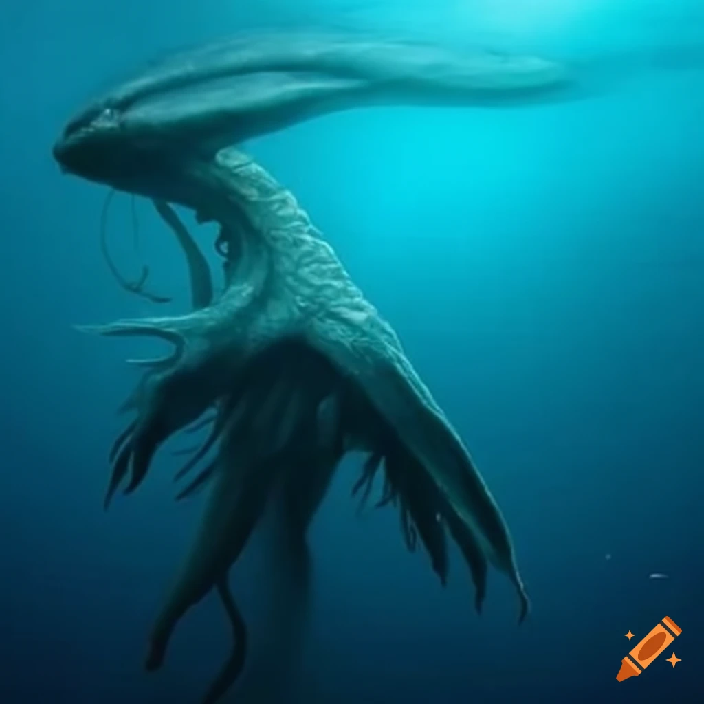 Illustration of a terrifying sea monster on Craiyon