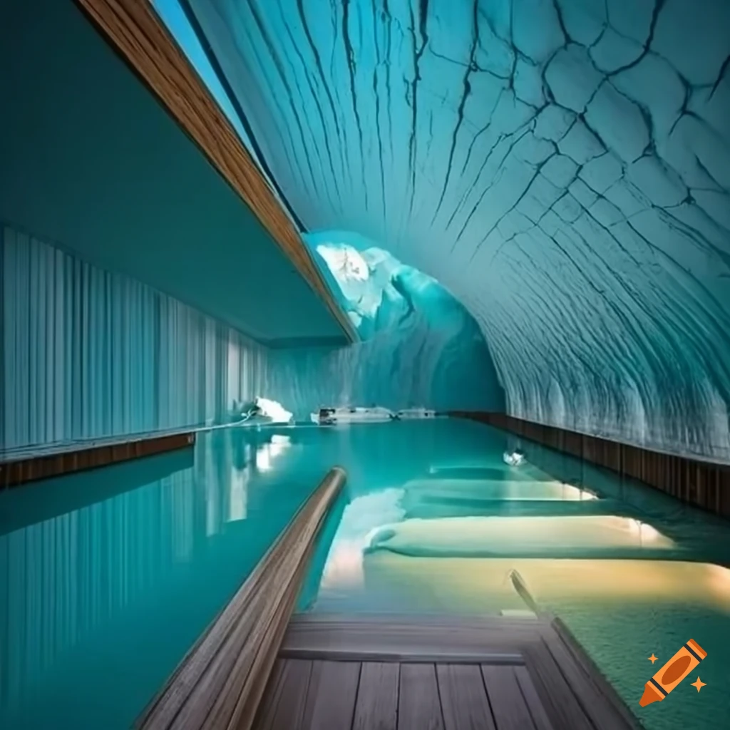 Indoor spa with glacier view in Iceland on Craiyon