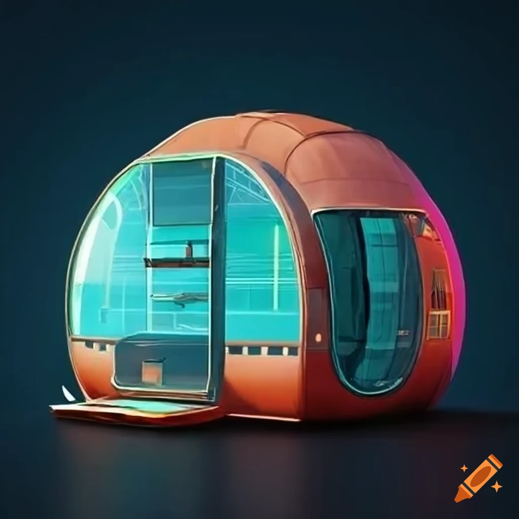Technical drawing of a Japanese retro futuristic camper tent space ...