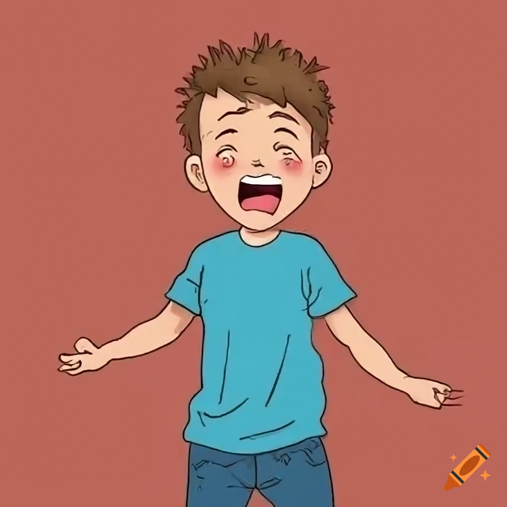 Comic-style illustration of a laughing child on Craiyon