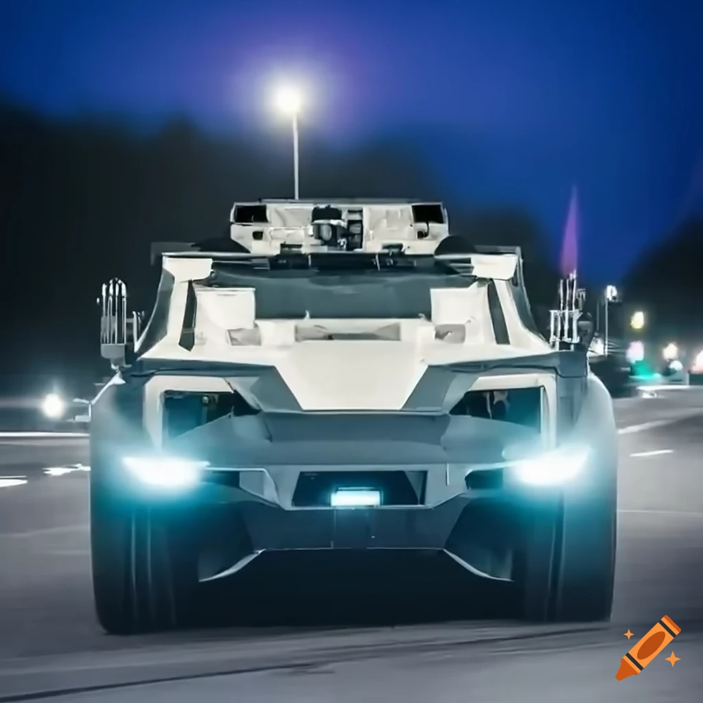 Night scene of an armored supercar with a machine gun on Craiyon